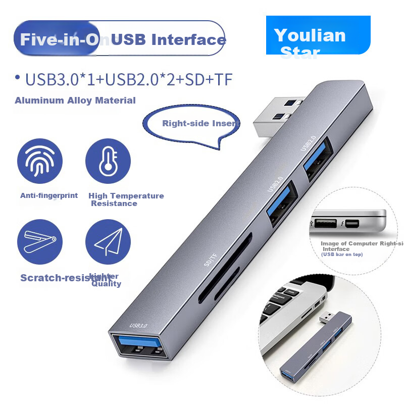 Yoolink USB Expansion Dock Wireless Plug-and-Play USB Hub Right Side Computer USB Splitter SD/TF Card U Disk Mouse Keyboard Compatible with Asus ZenBook 3/5 Pro Laptops and more YLX-35AR