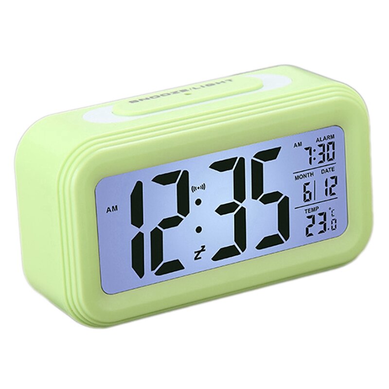 Источник Цифровой будильник для спальни, ЖК-дисплей, прикроватные настольные часы с функцией повтора сигнала, подсветкой, датой, температурой, зеленый
