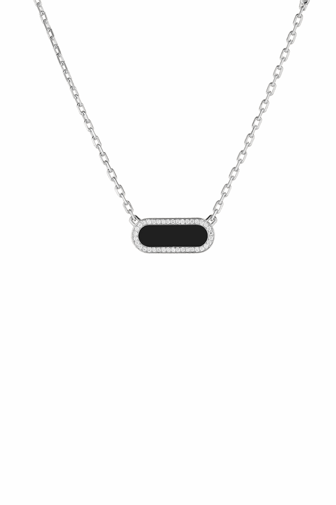 Колье, белое золото, 750 проба, оникс, бриллиант