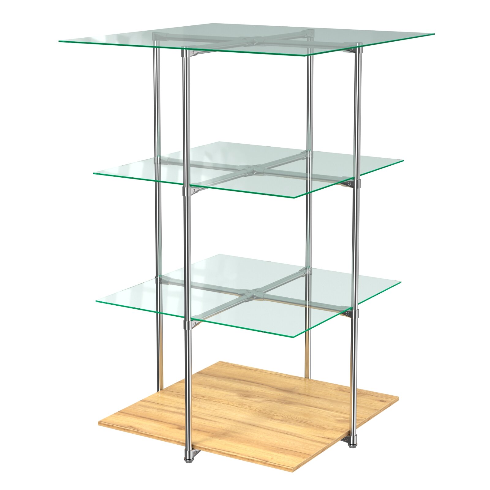 Торговый стенд Экспозиция с полками №1 (с тремя стеклянными полками 6 мм), Дуб Золотистый