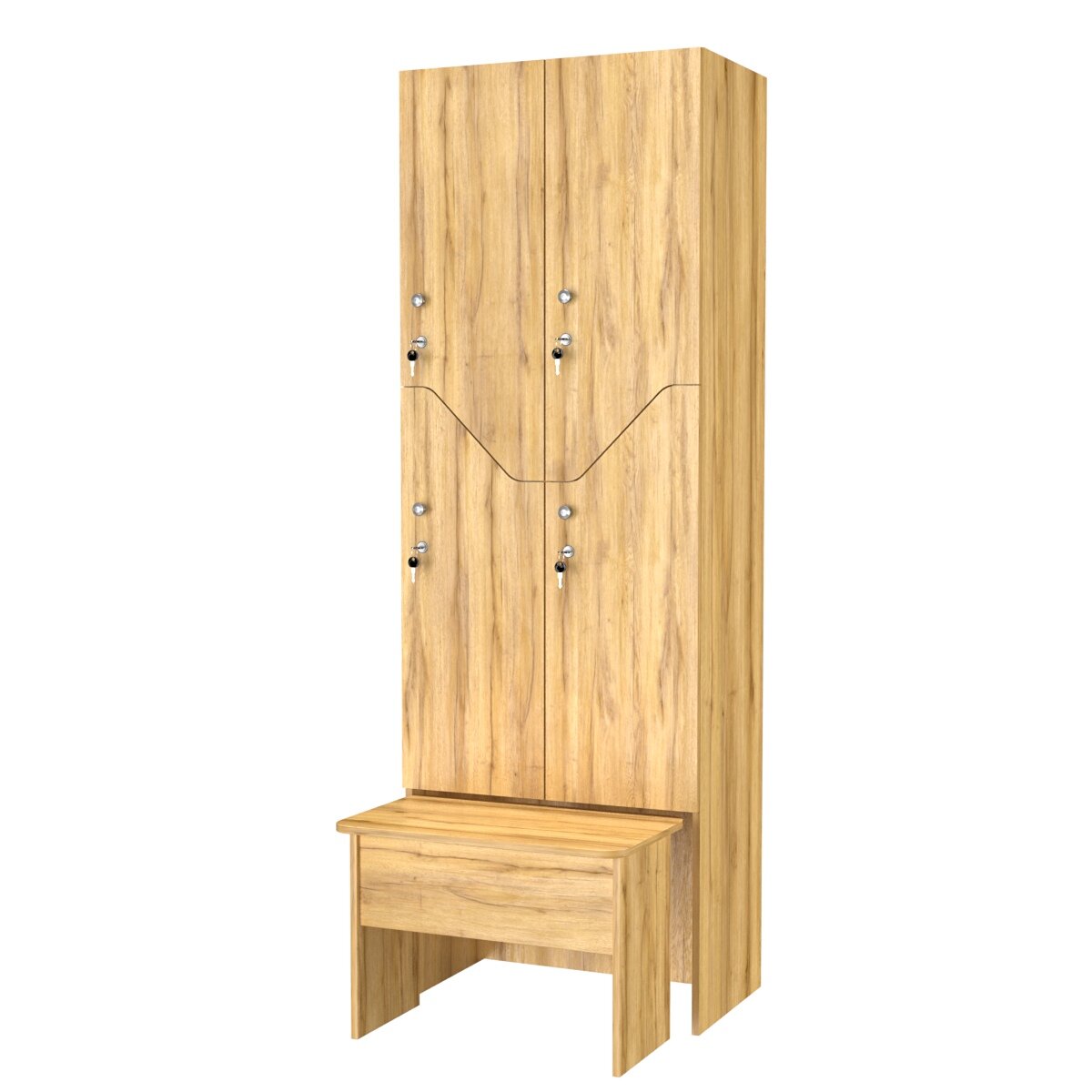 Шкаф для раздевалок с задвижной скамейкой комбо-элегия №2-2А, Дуб Золотистый