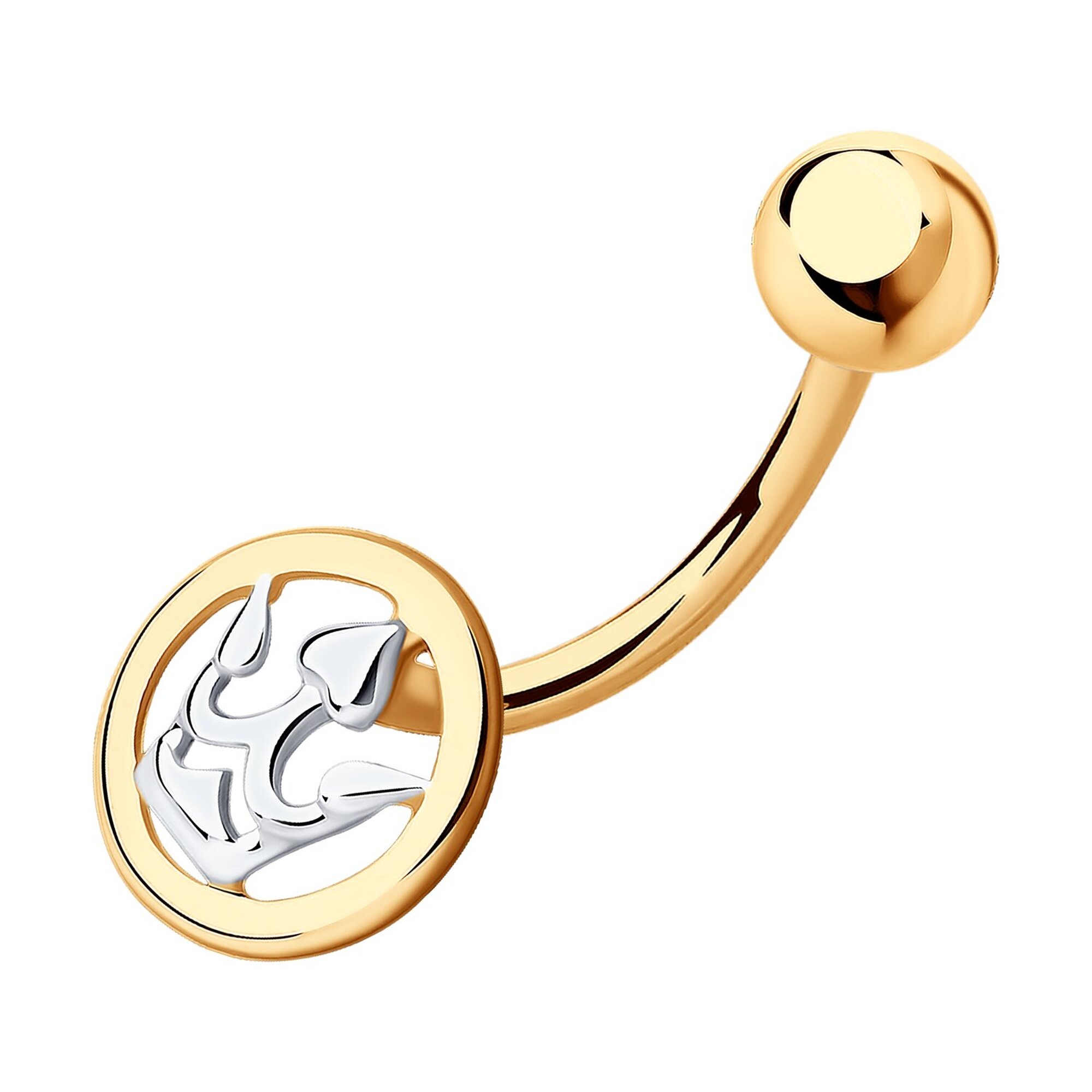 Пирсинг в пупок, красное золото, 585 проба