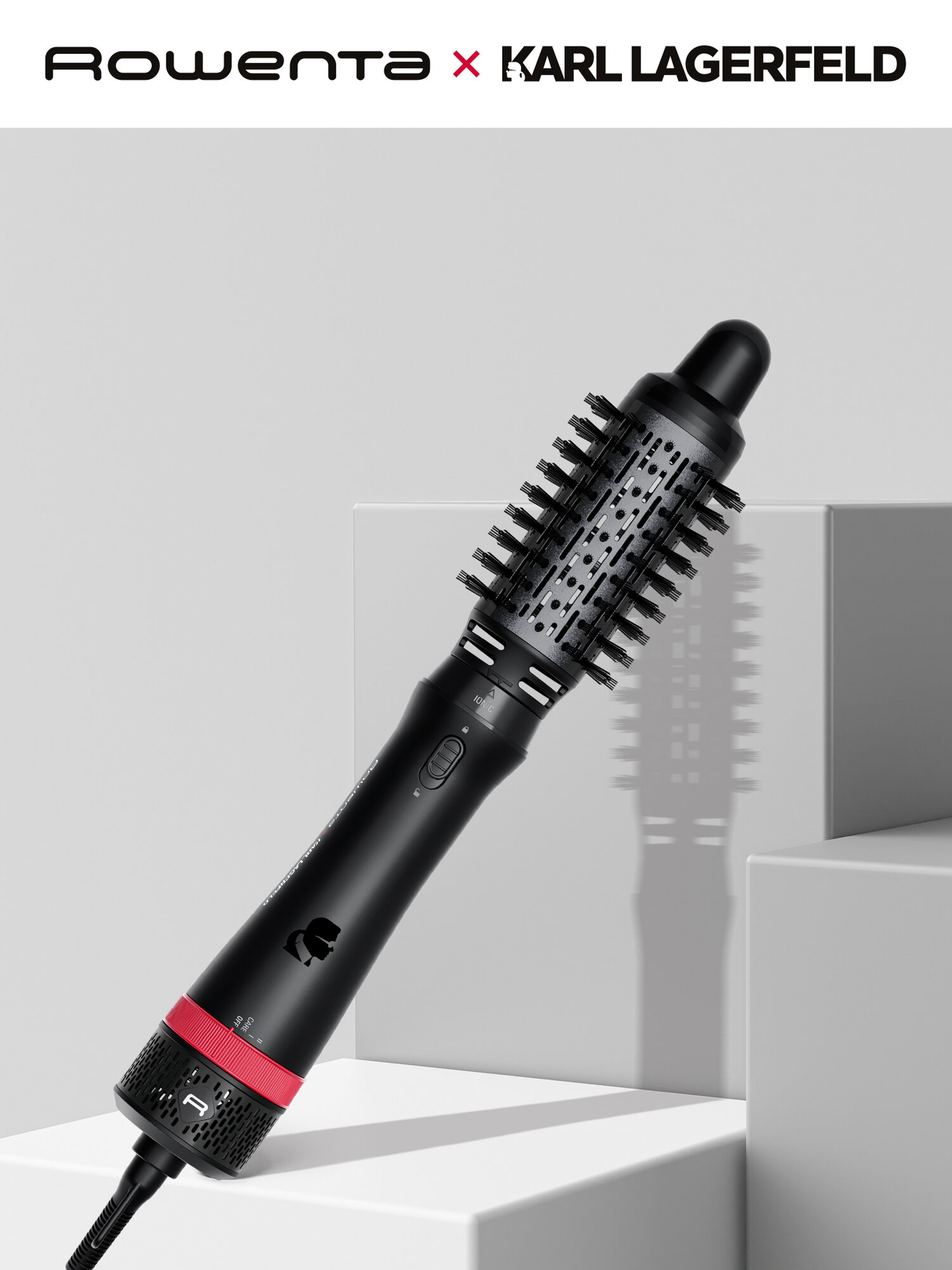 Фен щетка для волос Rowenta Karl Lagerfeld Express Style CF635LF0, черный, 5 насадок, покрытие Keratin & Glow, вращающийся шнур