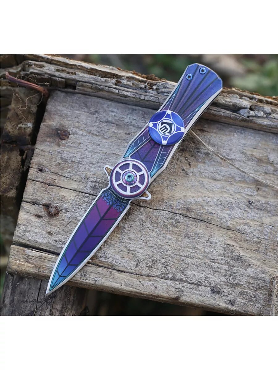 Складной нож-спиннер, металл, синий, ажур, для охоты, рыбалки, многофункциональный перочинный