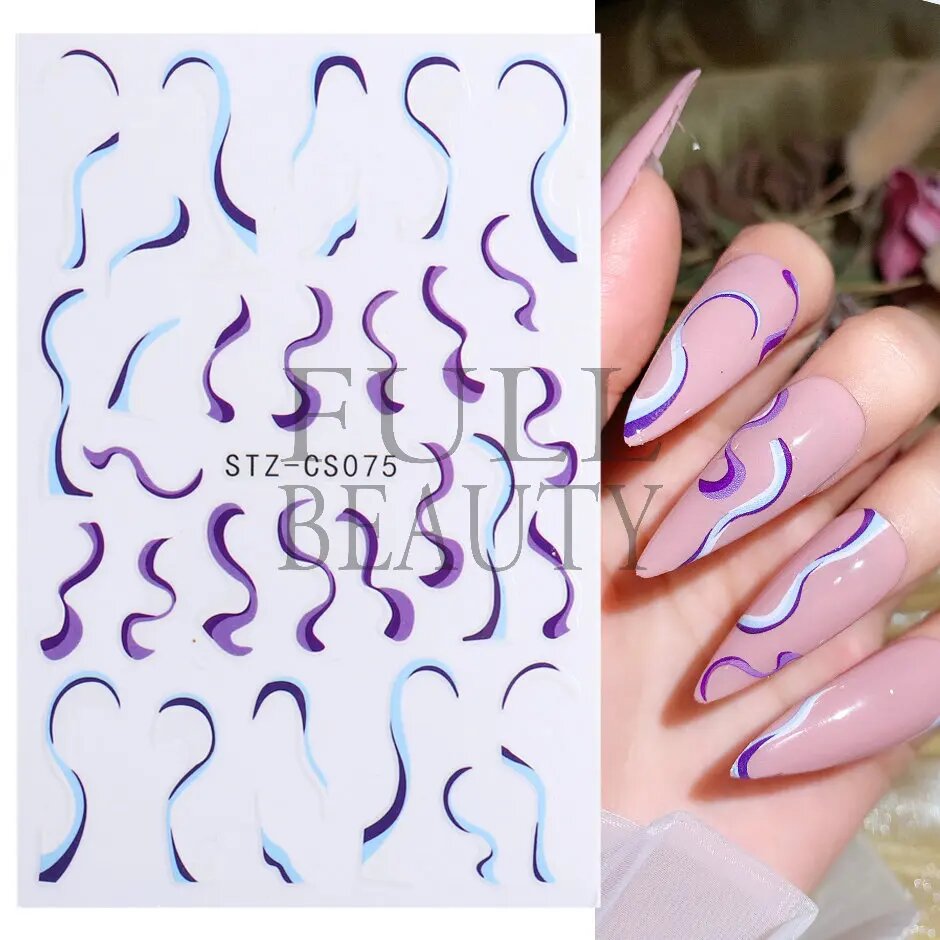 3D наклейки, слайдеры на ногти, белый край, французские украшения для дизайна ногтей, наклейки, блестящая пудра, накидка, все для маникюра NFSTZCS068