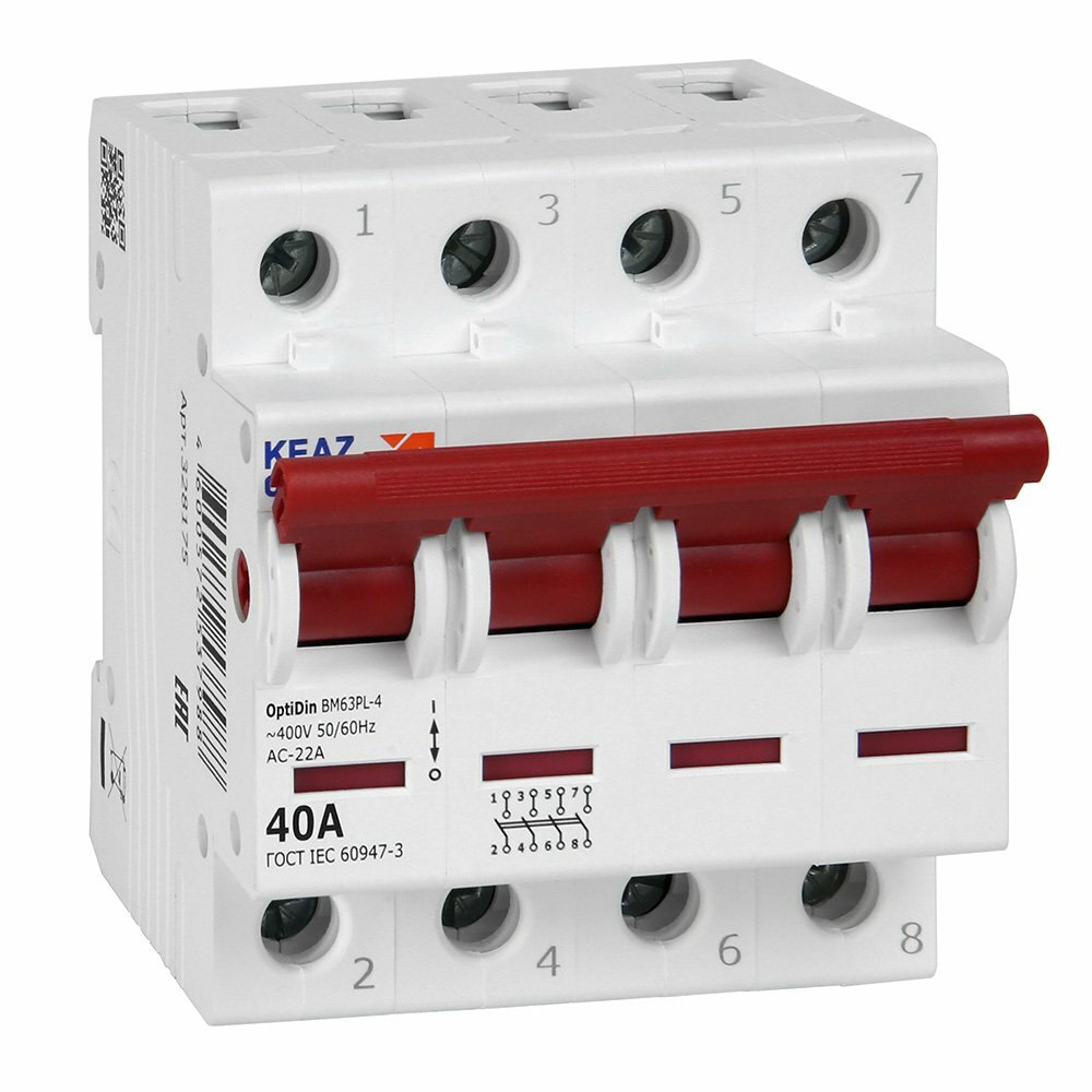 КЭАЗ OptiDin ВМ63PL Выключатель нагрузки 4P 40А 400В (BM63PL-440-УХЛ3), 328175