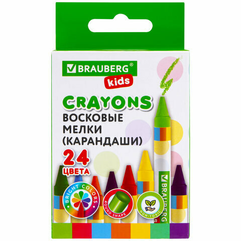 Восковые мелки BRAUBERG KIDS, набор 24 цвета, 271697