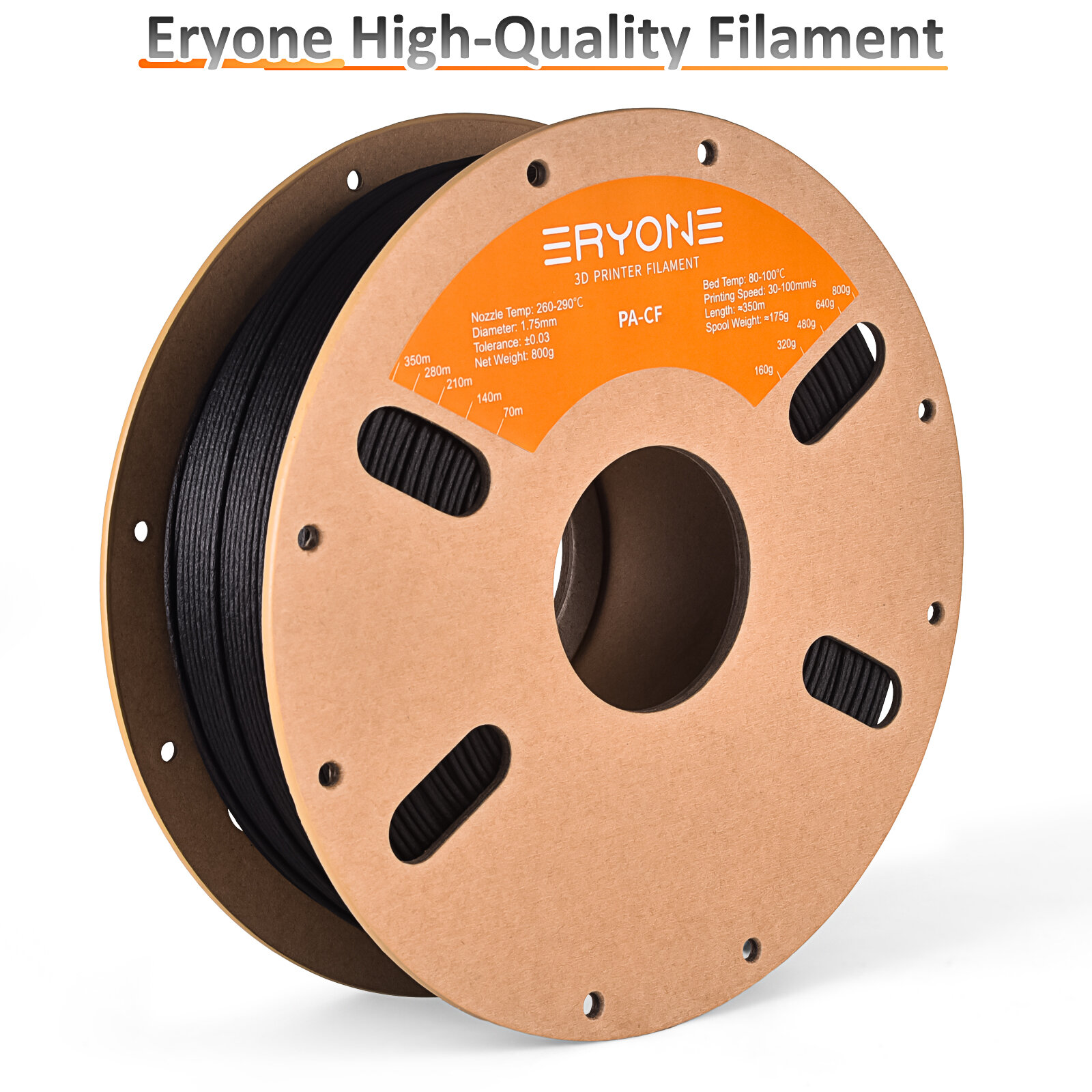 Пластик Eryone Nylon PA12 Carbon Fiber (PA12-CF) нейлон-12 -карбон черный 1,75 мм 0.8 кг, филамент для 3д принтера