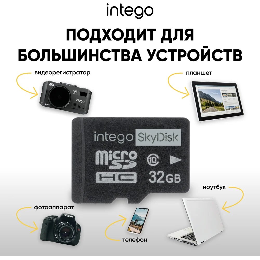Карта памяти INTEGO SkyDisk SD-032, 32GB, Class 10, 90 Мб/с, черный — фото 1