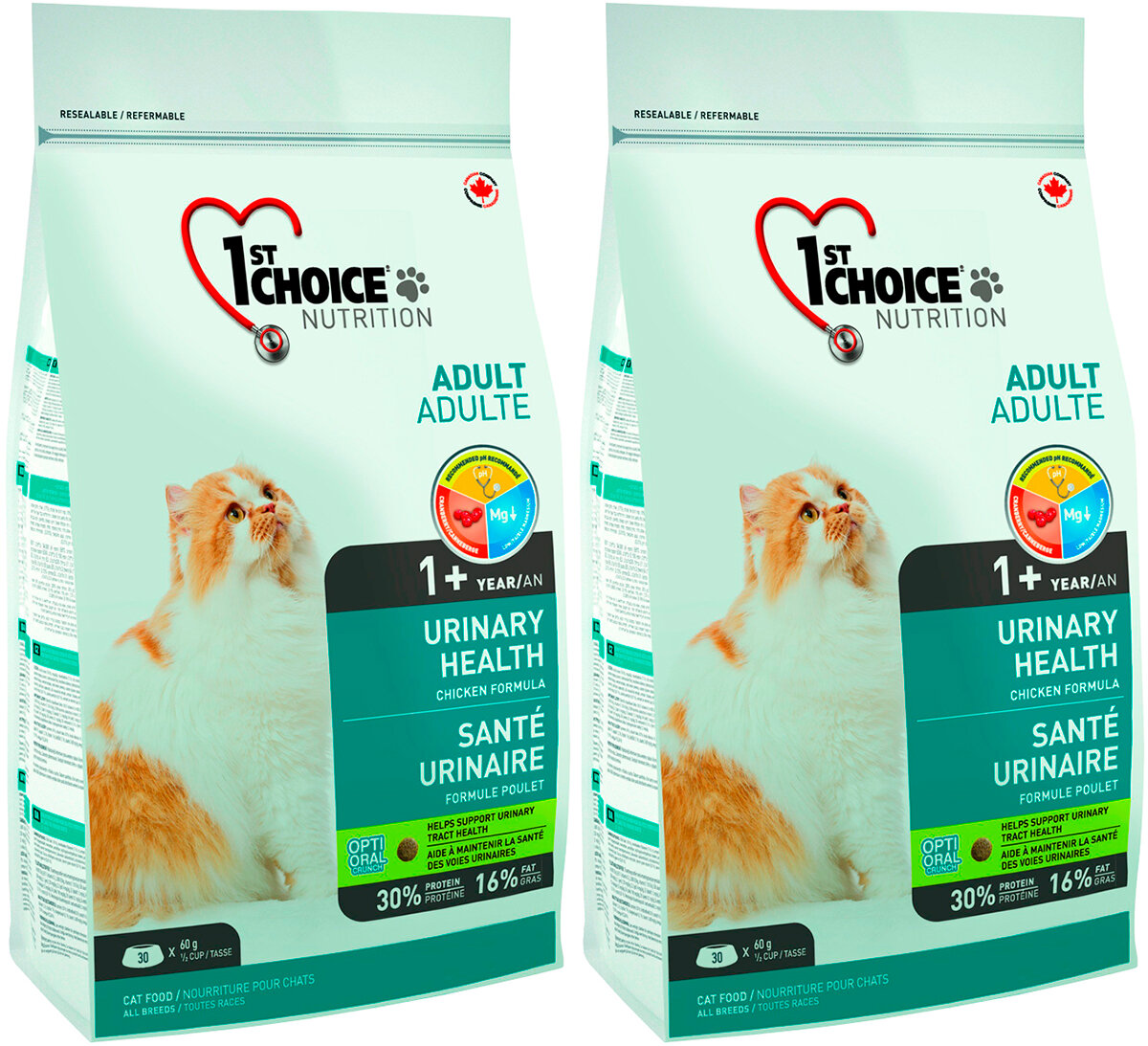 1ST CHOICE CAT ADULT URINARY HEALTH для взрослых кошек при мочекаменной болезни с курицей (1,8 + 1,8 кг)