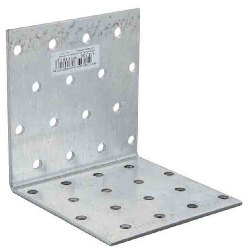 Крепежный уголок Rock Solid Connection / Рок Солид Конекшн перфорированный, из оцинкованной стали, серый, 80х80х80х2мм / строительство и ремонт