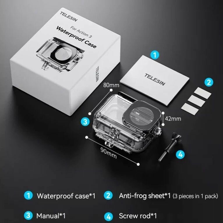 Аквабокс Telesin для DJI Action 3 (водонепроницаемый), OA-WTP-003