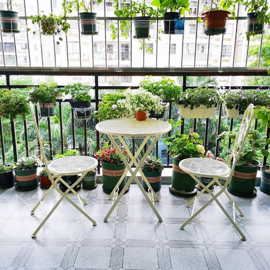 Складной 3-х предметный набор мебели для сада, балкона, террасы: кованый стол, стулья и журнальный столик в современном стиле