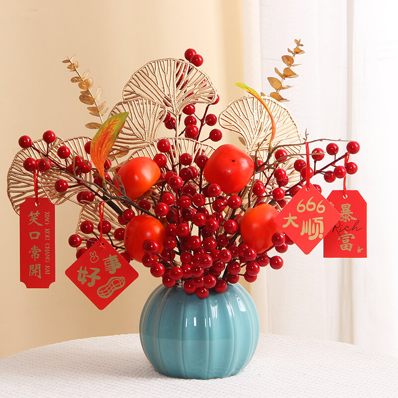 Легкая роскошь, новый китайский стиль, украшение для волос, фрукты удачи, ягоды, красные фрукты, гранат, искусственный цветок, симуляция цветка, декор для ресторана и гостиной