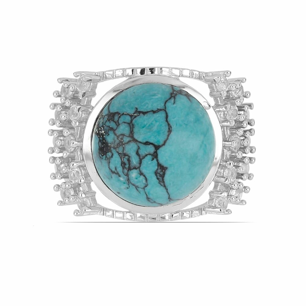 Кольцо тонкое, серебро, 925 проба, родирование, бирюза