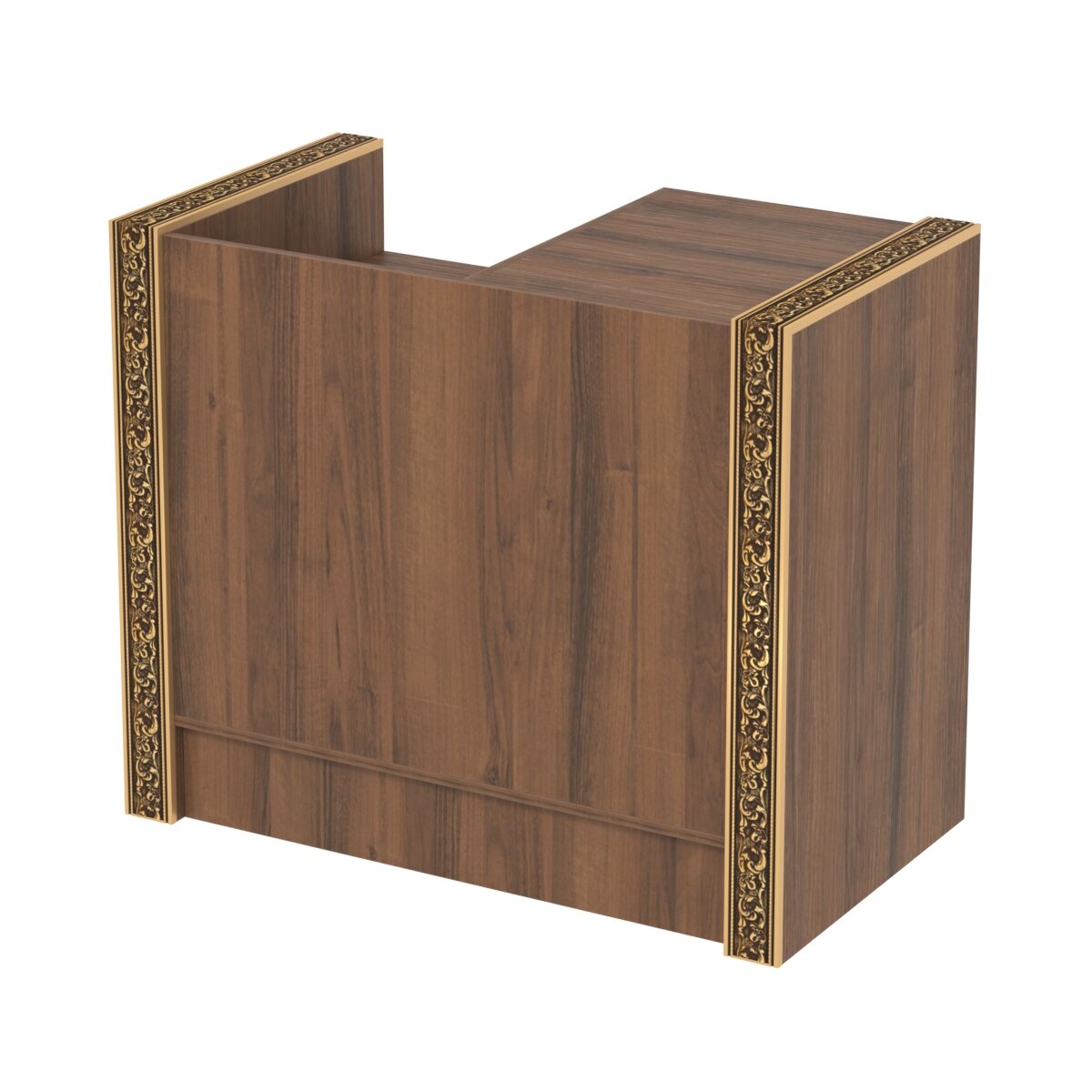 Недорогой кассовый прилавок с ящиками и декоративными молдингами №ПДМ-К2, Орех