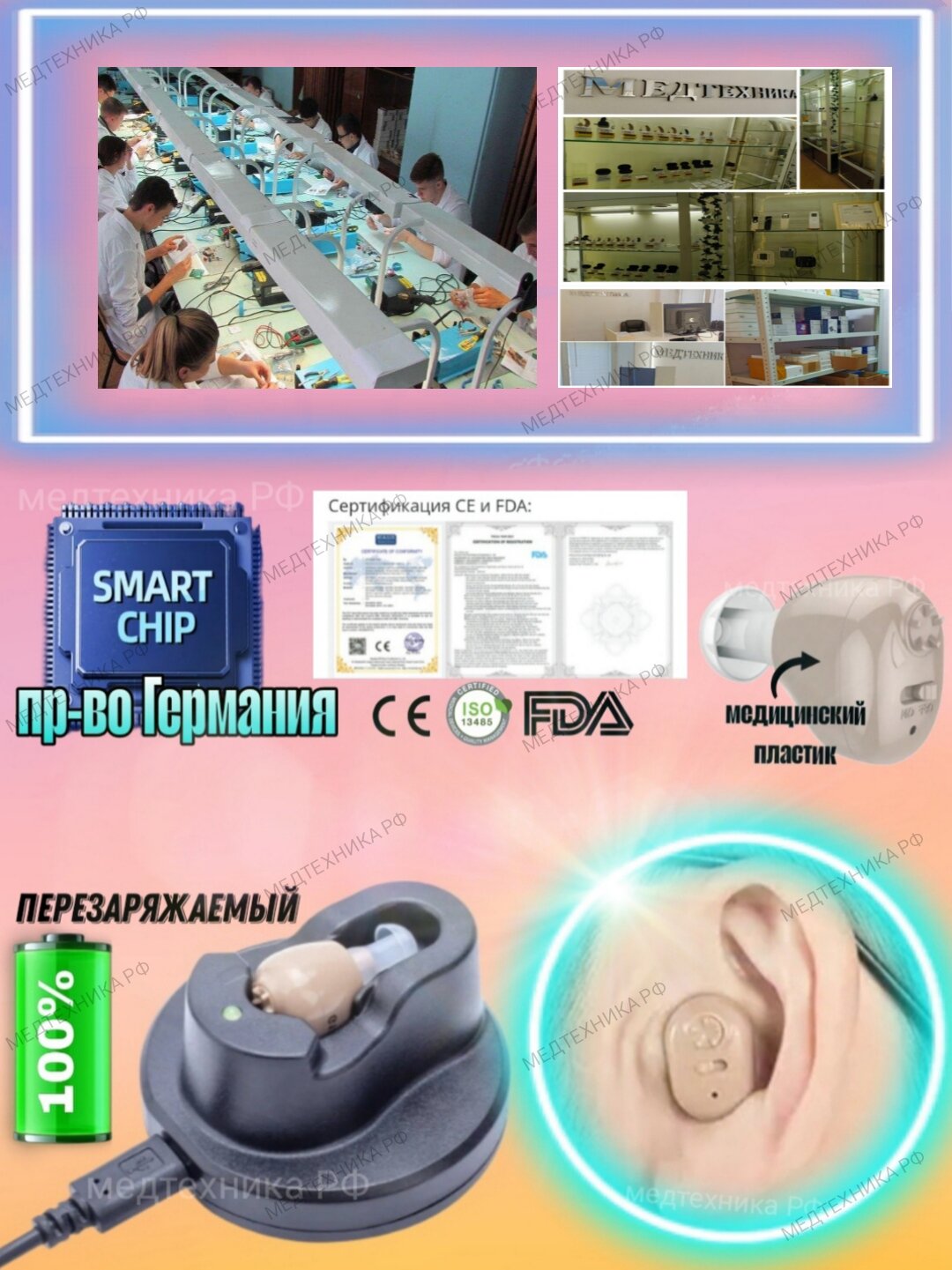 Слуховой аппарат мощный качественный для пожилых людей внутриушной с зарядкой аккумуляторный США