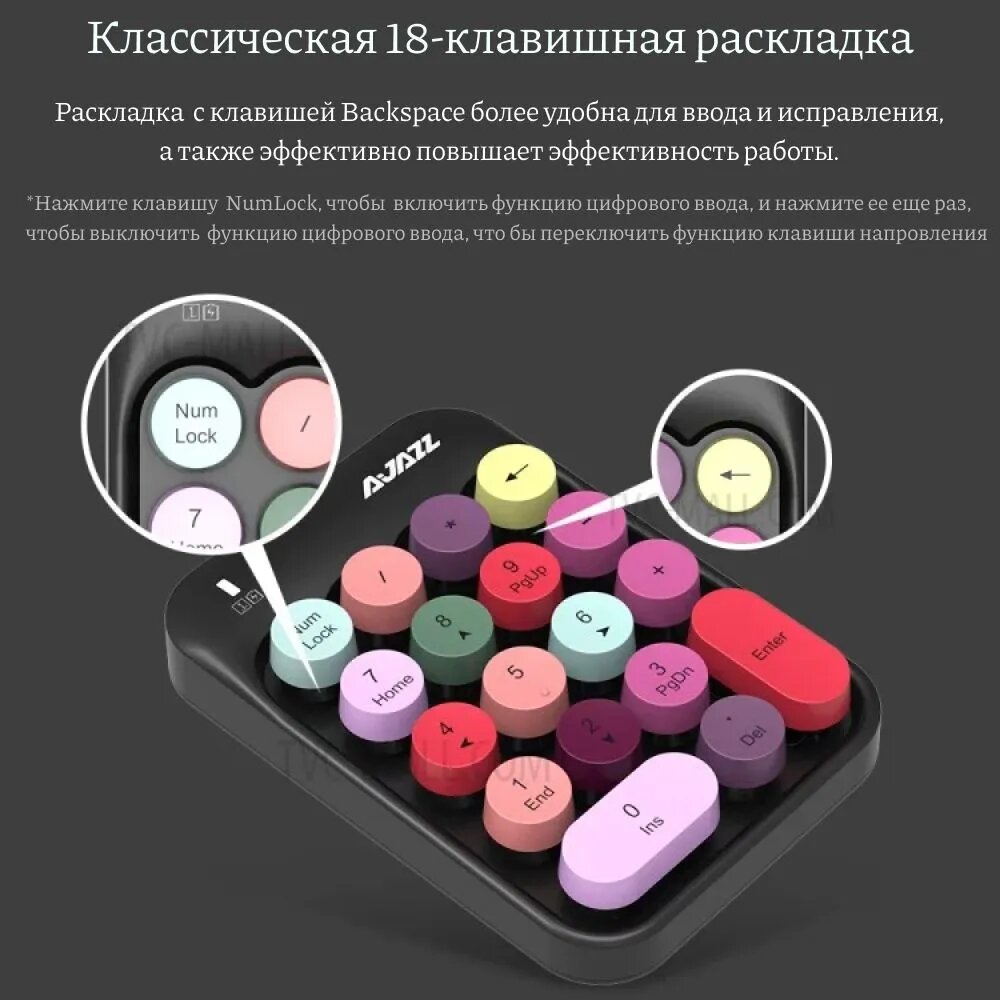 Клавиатура "Hot-Swap", 18 клавиш, беспроводная, 2.4 G, черный цвет — фото 1