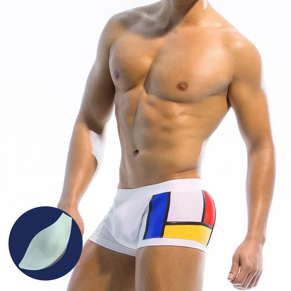 Мужские плавки Polyester с цветными блоками, White(with pad), L