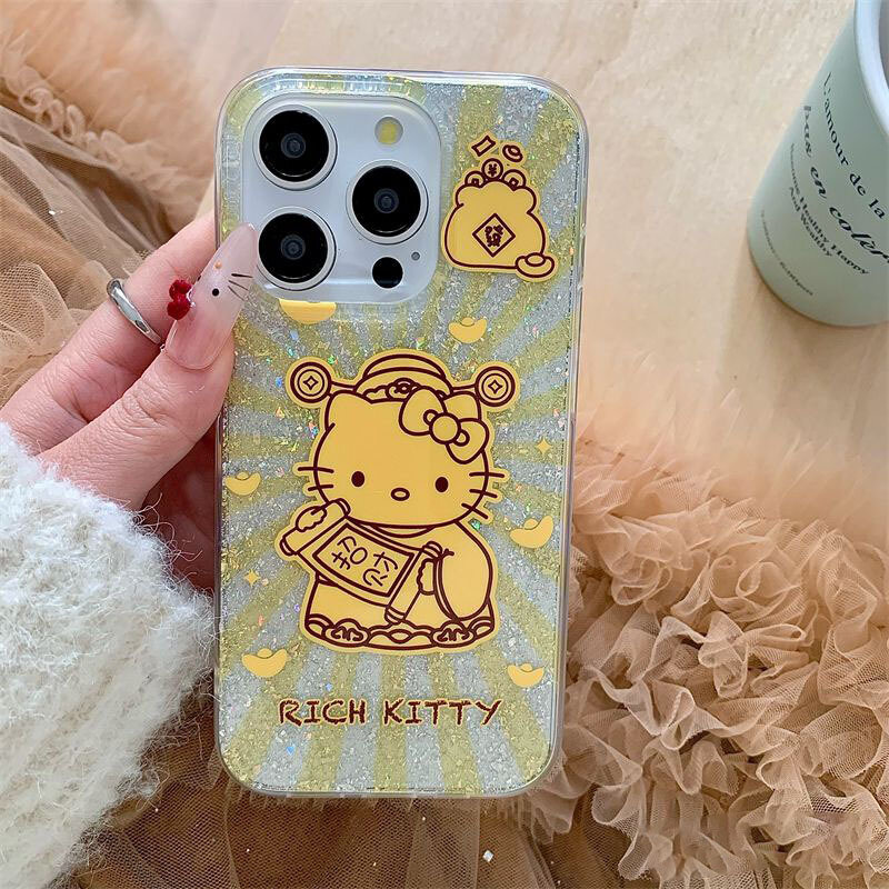 Чехол Lucky KT Cat, для Apple 16Plus, прозрачный, с блестками