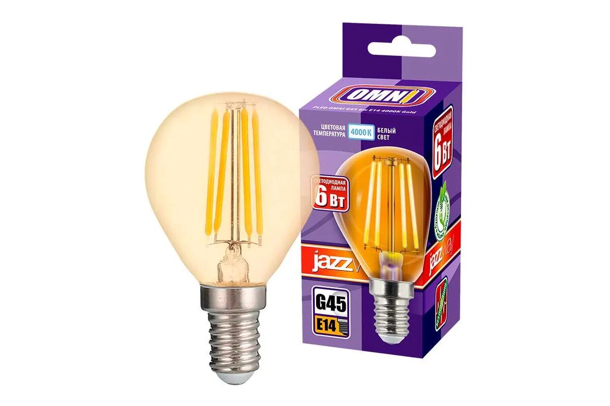 Jazzway PLED OMNI G45 6W E14 4000K золотой корпус, 230В 50Гц светодиодная лампа