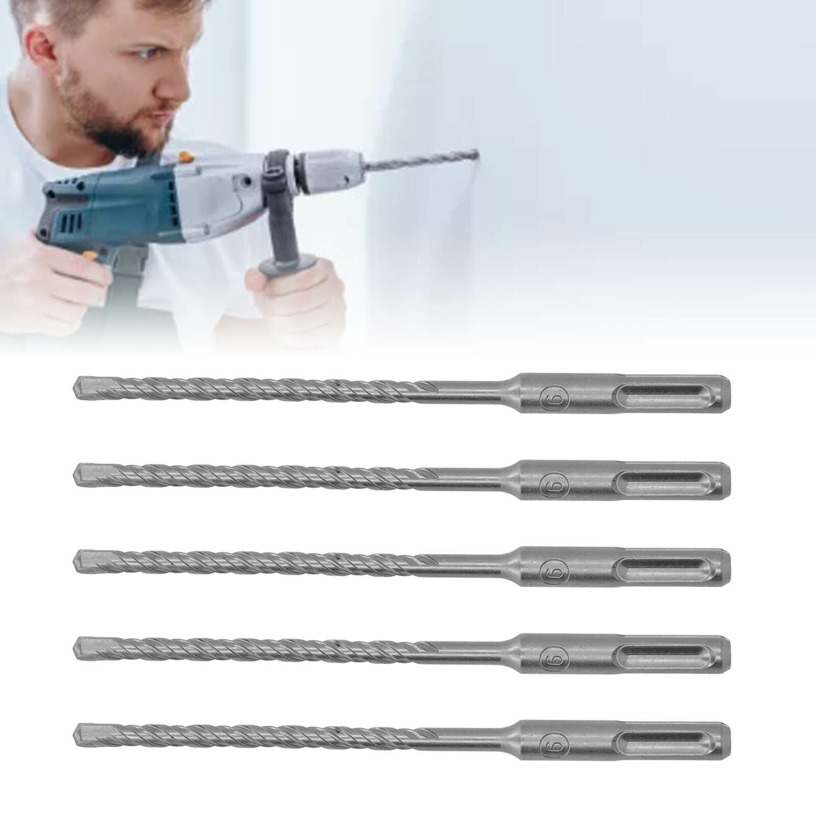 5 шт. Перфораторное сверло длиной 160 мм, 2 флейты, самоцентрирующиеся твердосплавные наконечники, ударные сверла для кирпича, камня, бетона, 6 мм/0,24 дюйма