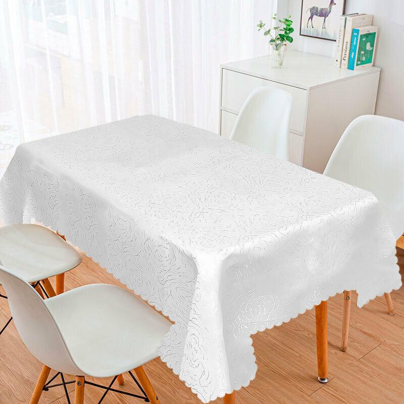 Скатерть белая 140х180см, полиэстер, рельефный узор, для стильного стола