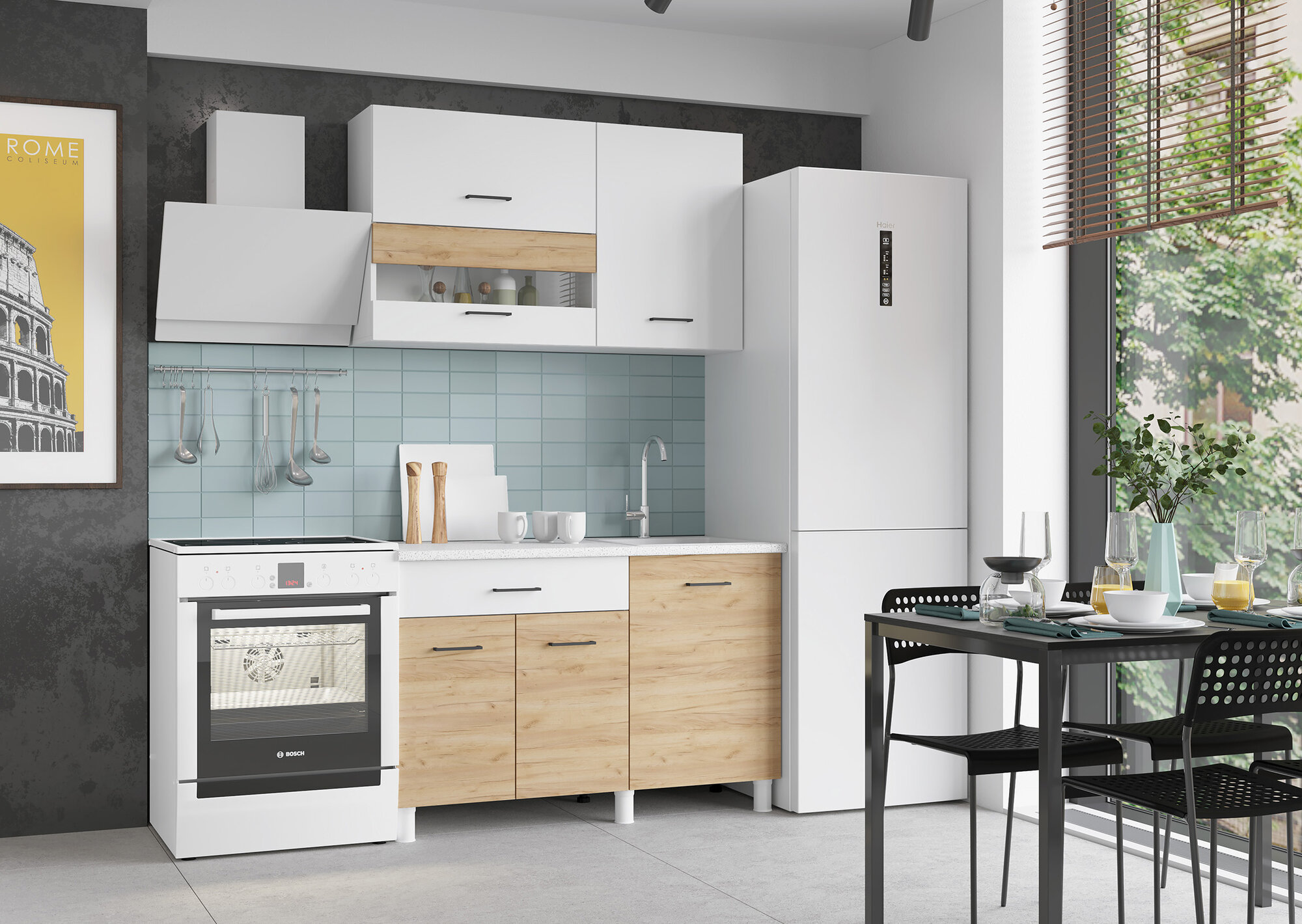 Кухня Trend 1200 Белый/Дуб золотой, столешница в комплекте, ЛДСП