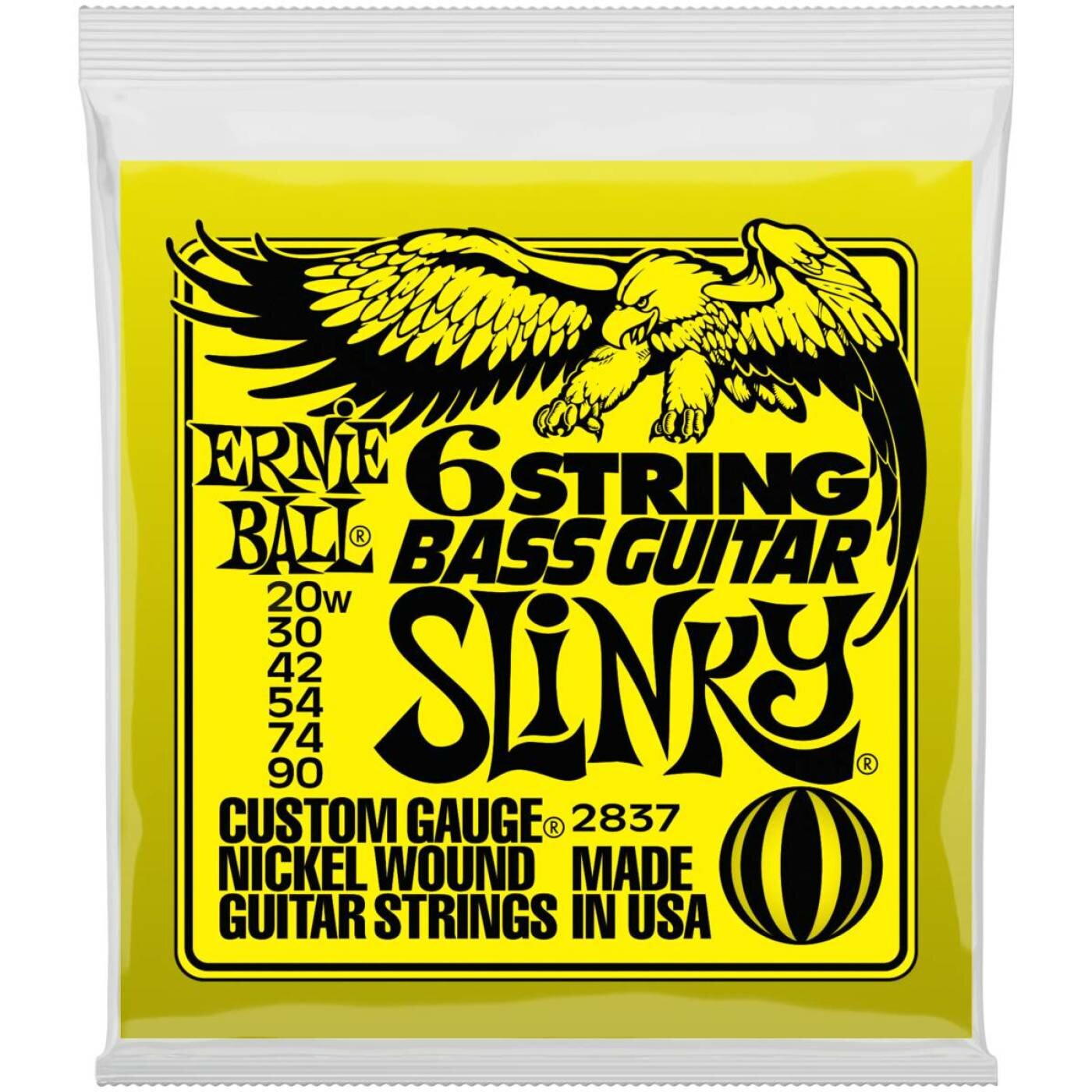 Струны для бас-гитары Ernie Ball 2837 Slinky 6-string Small Ball End Bass 20-90