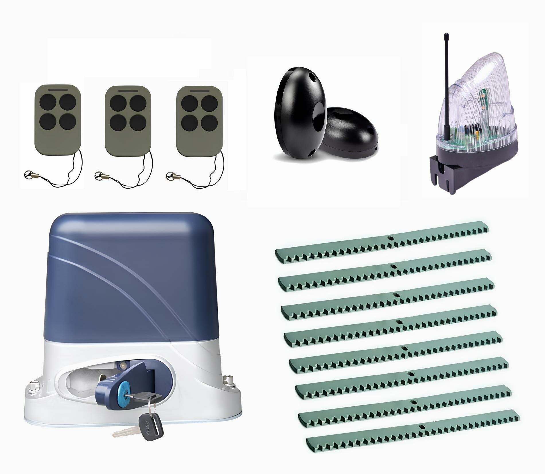 Автоматика для откатных ворот KSL-1300 FULL-5K8-Т3, комплект: привод, 3 пульта, фотоэлементы, лампа, 8 реек