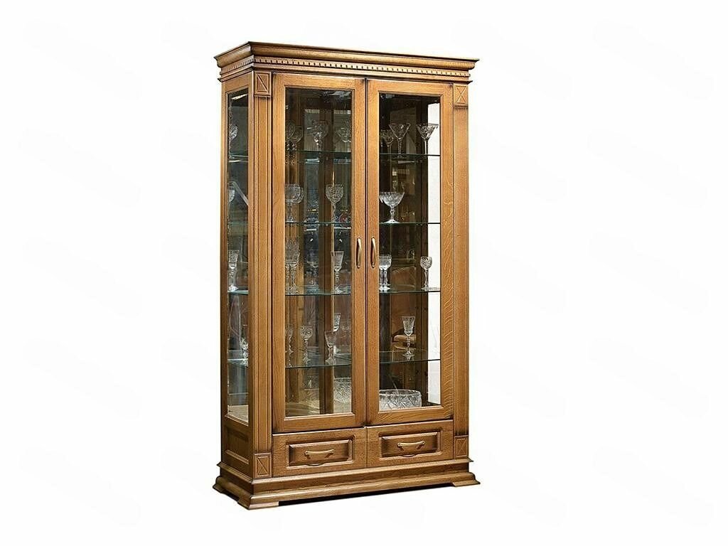 Сервант Верди двухстворчатый (2 ящика) с зеркалом из Массива сосны, 100х40х200 см, классический орех 2