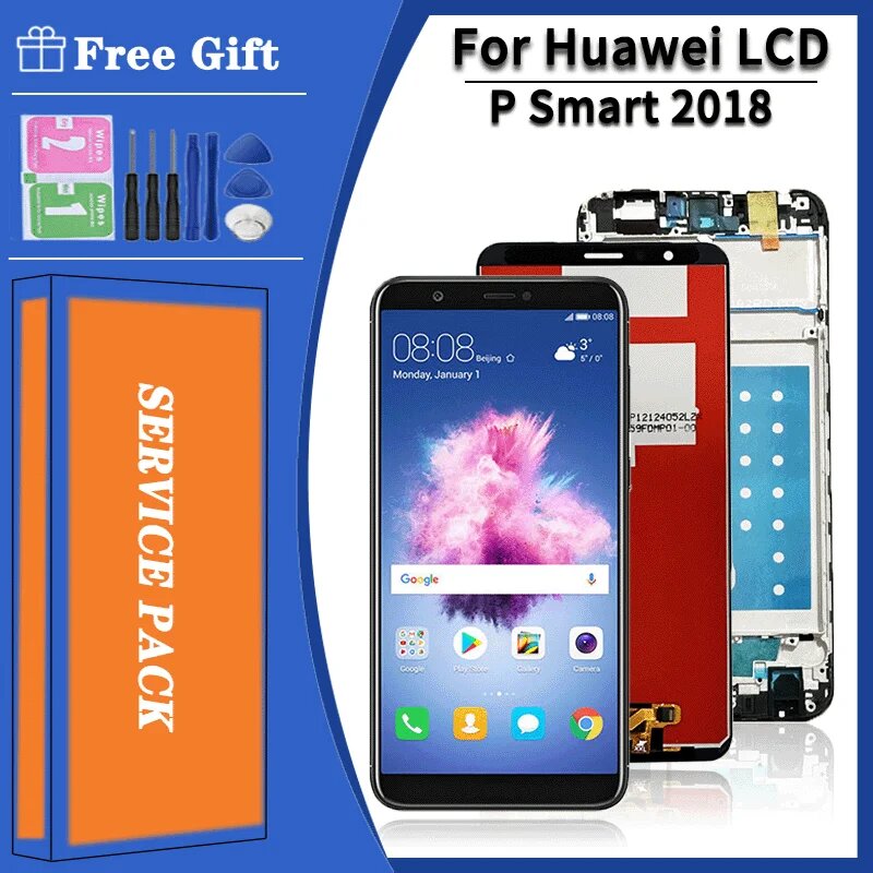 FIG-LX1, LA1, LX2, LX3, TL10, AL10, AL00 Премиум ЖК-дисплей для Huawei P Smart Black With Frame