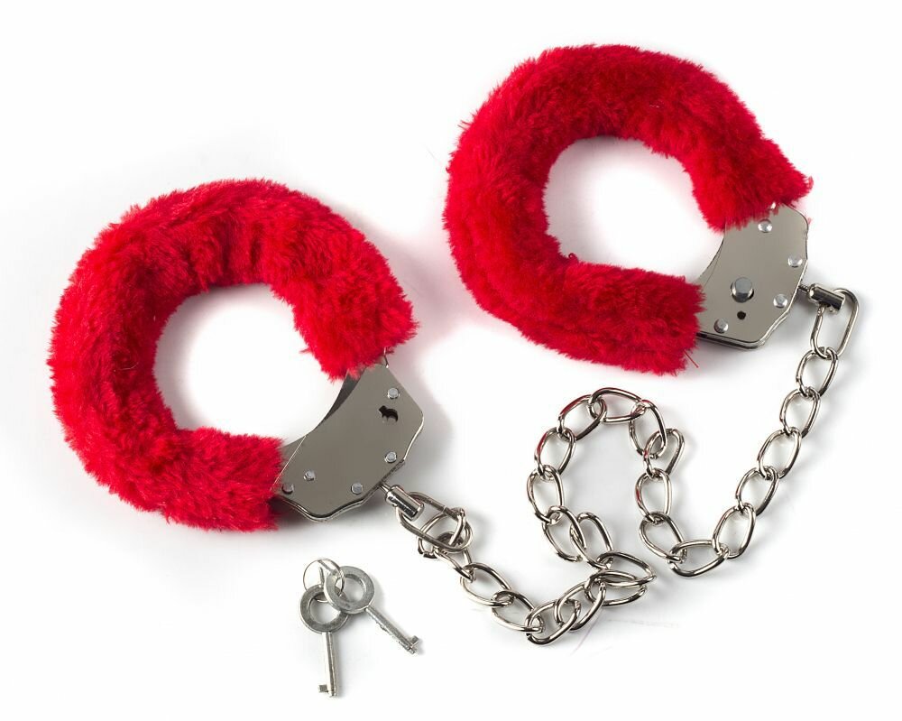 Меховые оковы на ноги BONDAGE, металл, мех, Lola Games, БДСМ, красный