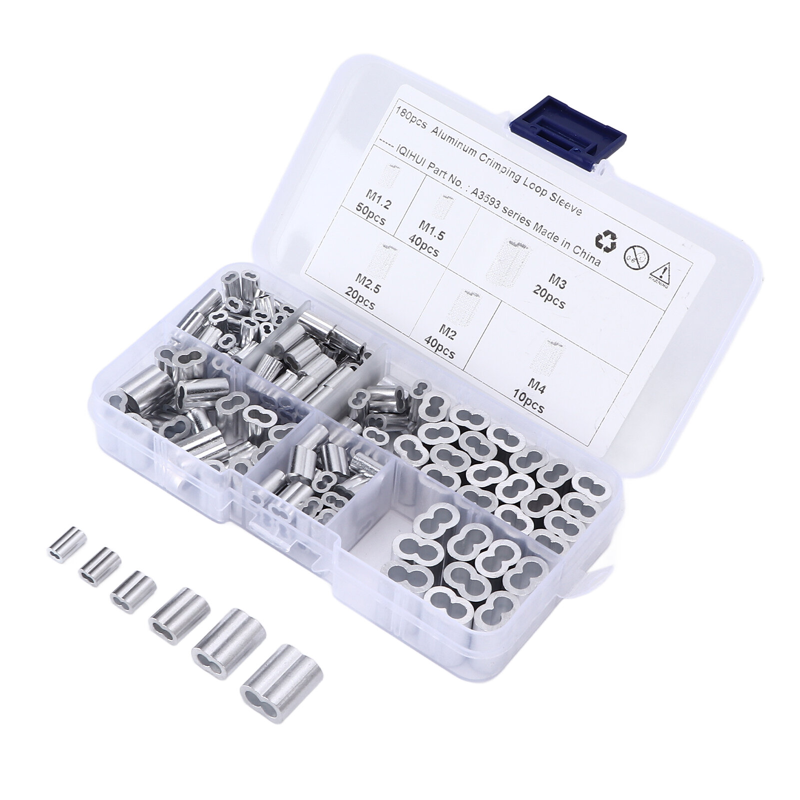 180 шт. Комплект обжимных петлей, алюминиевый наконечник с двойным стержнем 6 размеров, универсальный для конца троса