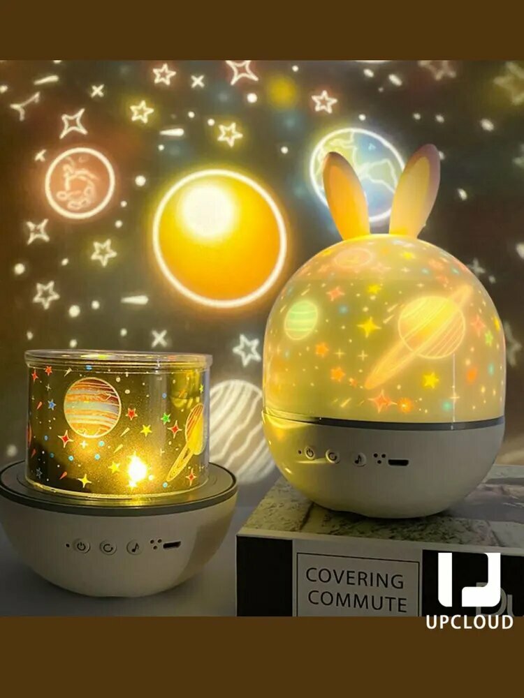 Романтический милый кролик, освещающий звездное небо/Детский ночник-проектор/upcloud Пульт дистанционного управления музыкой по Bluetooth