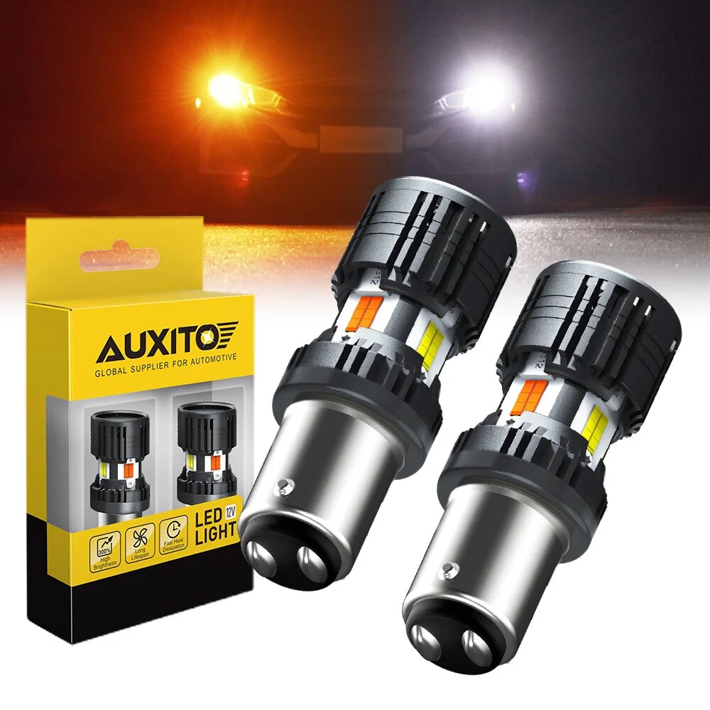 2 шт. AUXITO двухцветный 1157 BAY15D P21/5W светодиодная лампа CANBUS белый/янтарный переключаемый фонарь автомобиля DRL парковочный беговой указатель поворота