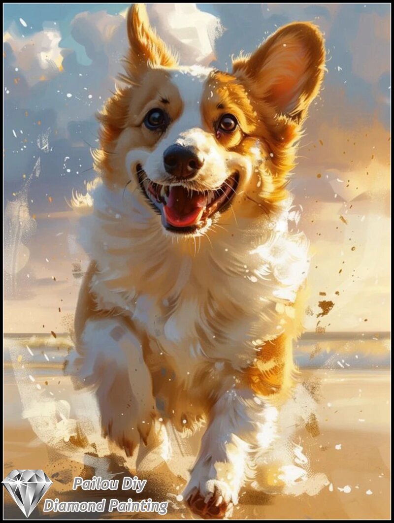 Картина из алмазной мозаики на подрамнике Круглые бриллианты 40х50см "Корги"