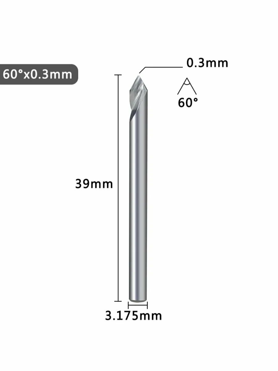 Фреза по металлу для гравер конический PCB 3,175х0,3 мм, 60°