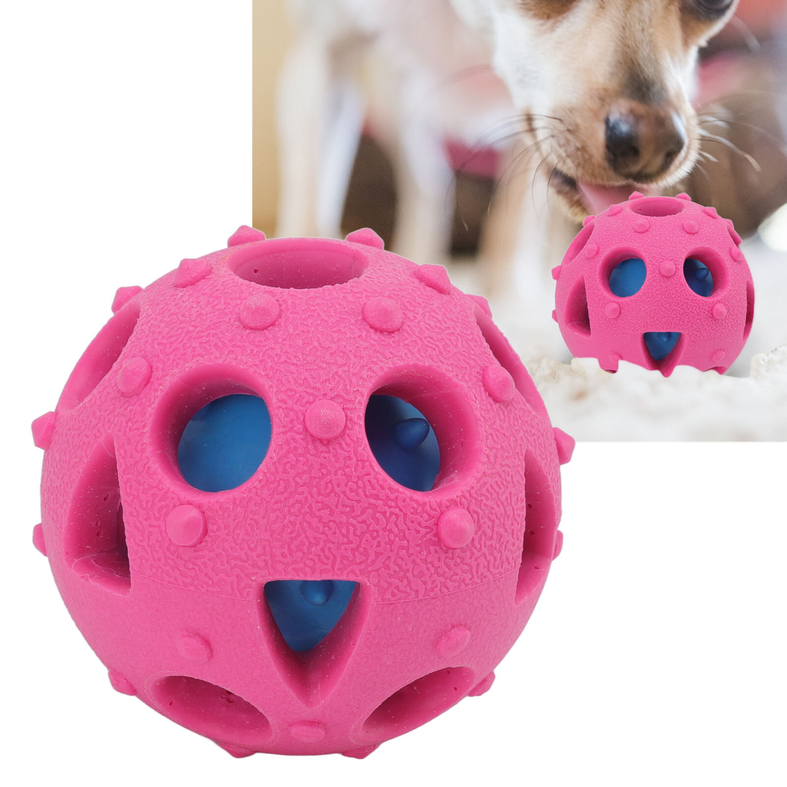Головоломка для собак, жевательный шарик, устойчивая к укусам, интерактивная медленная кормушка, игрушка для выдачи лакомств для щенков, игра в розово-красный мяч X122 точек