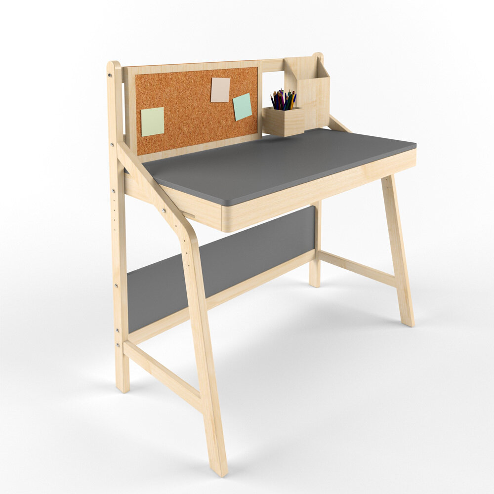 Стол парта растущий 38 попугаев UNO (Комбо серый) с выкатным ящиком и аксессуарами (бумажница, карандашница, органайзер) Робин Wood (Вуд)