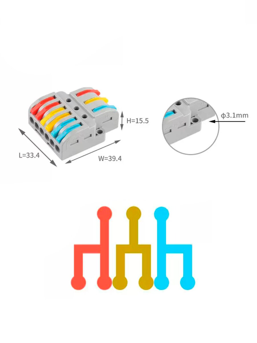 Соединительная клемма, проходная клемма для проводов 3x6 (9 контактов), 5 шт.