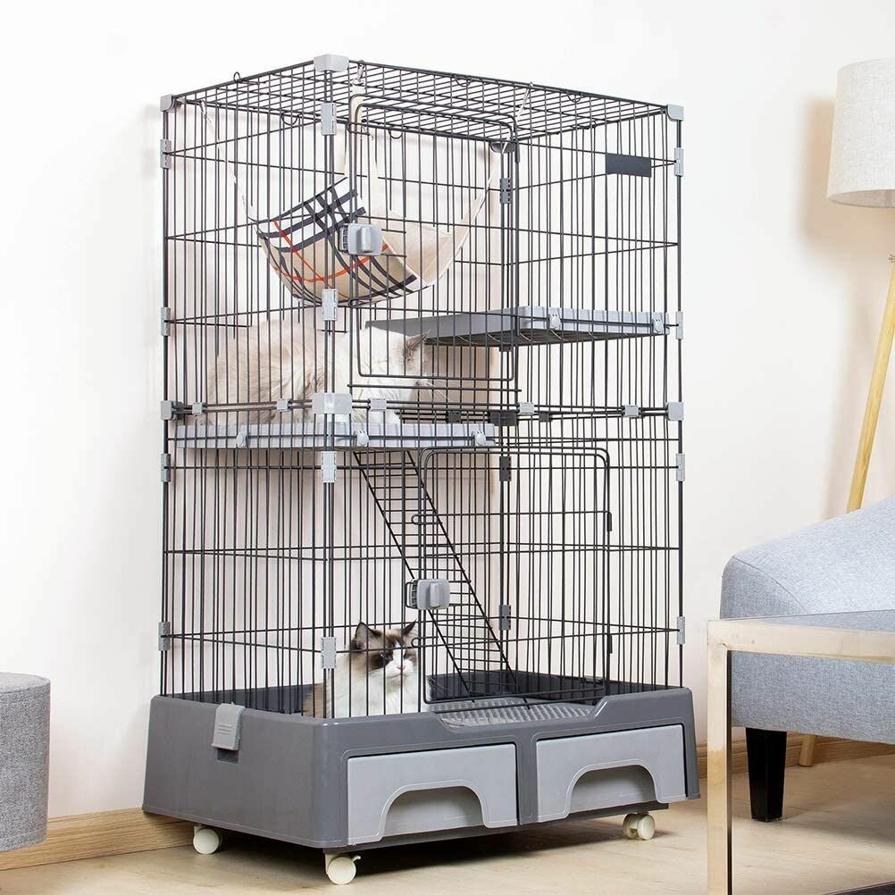 Клетка для кошек Dogland, 2 этажа, 83х58х128 см с поддоном и кошачьим туалетом