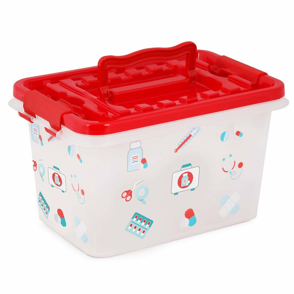 Контейнер для аптечки «Доктор Плюс» 4л, пластик, красная крышка с ручкой, 26х17х14 см