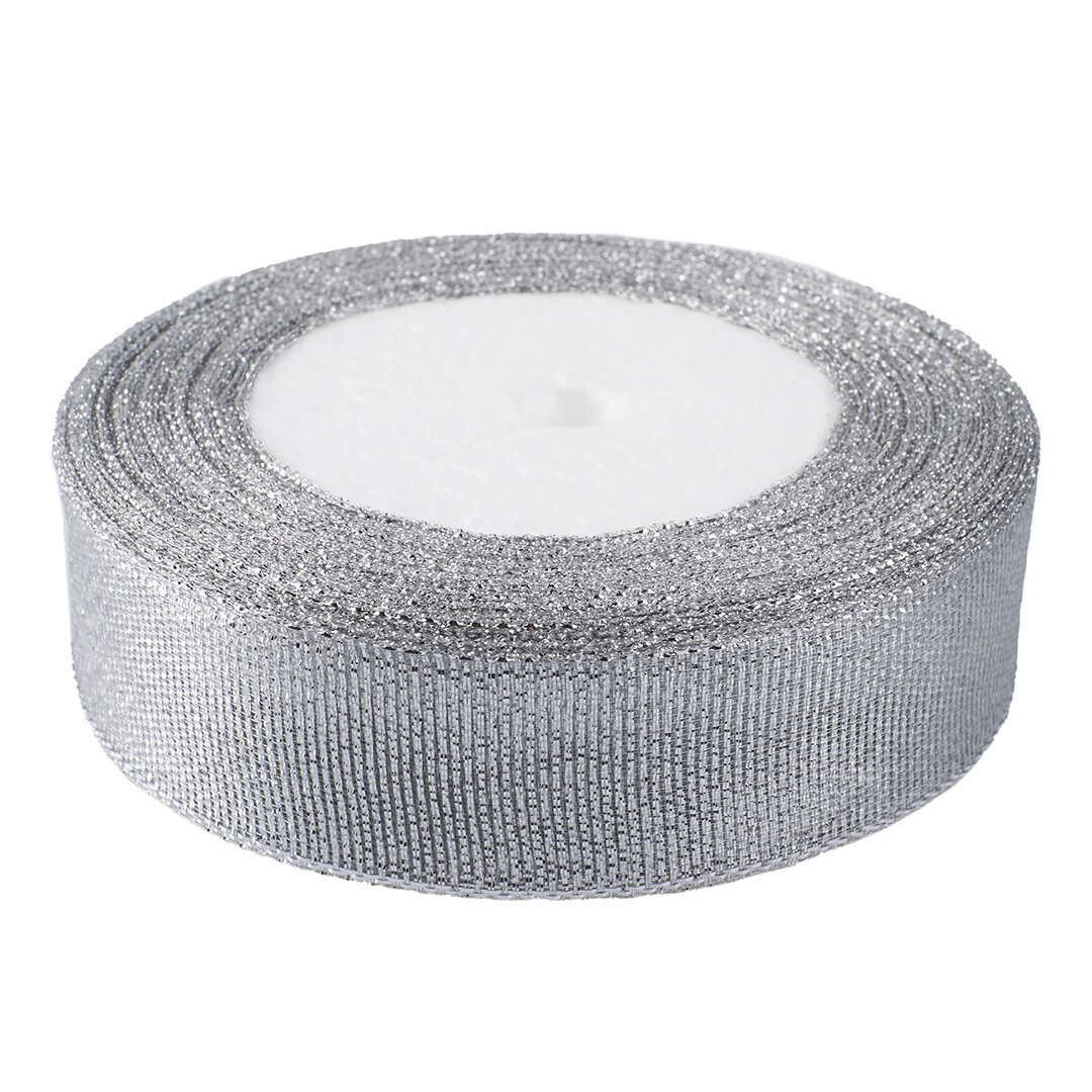 Лента декоративная Дон Баллон парча 2,5 см х 22,85 м, Мерцающий блеск, цвет серебро металлик
