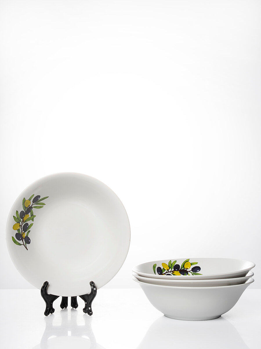 Набор фарфоровых салатников Дулево "Оливки" белые 680 мл, 4 шт.