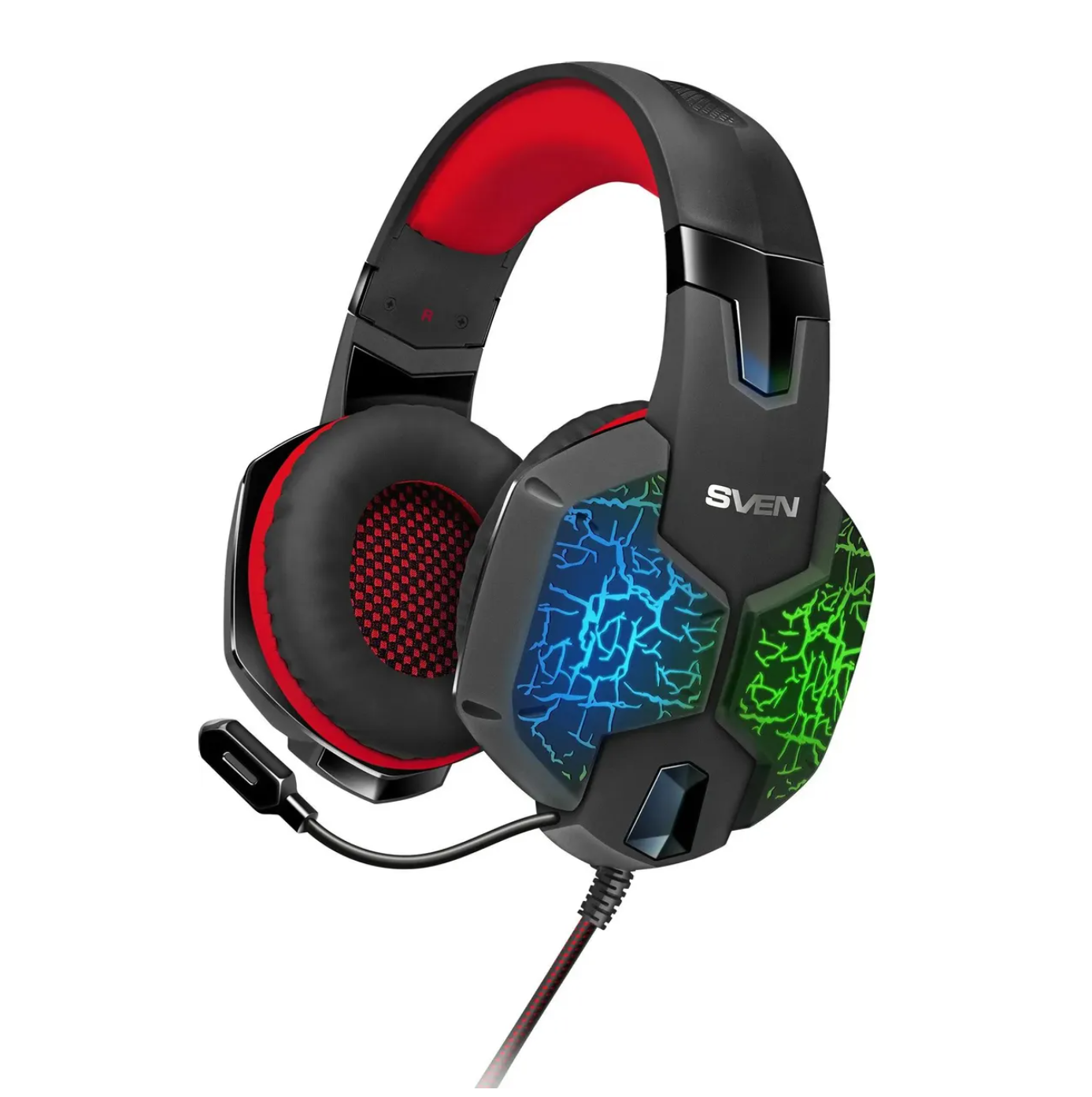 Гарнитура игровая Sven AP-U988MV, для компьютера, мониторные, проводные, черный / красный