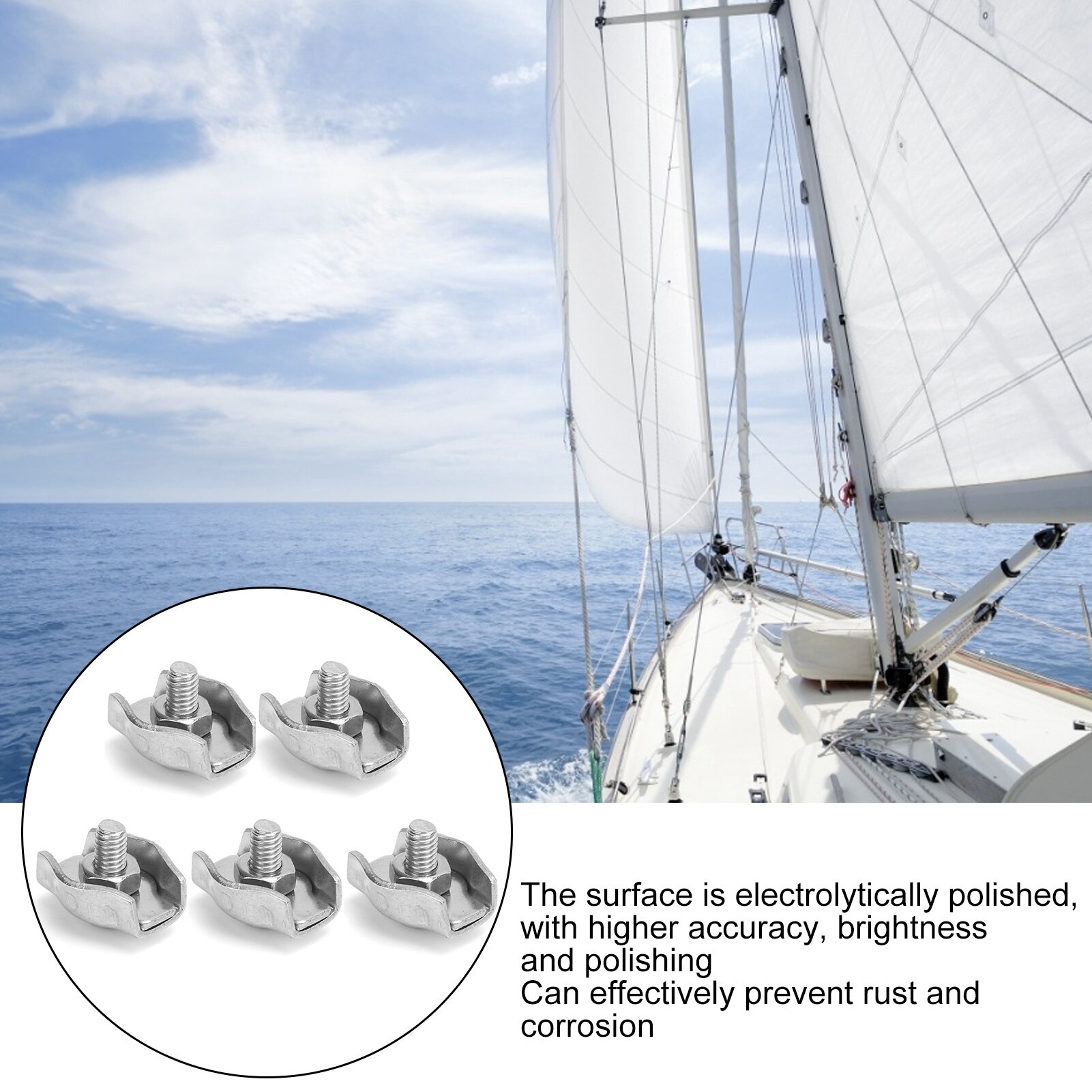 5 шт, веревочный зажим, симплексный зажим для фиксации морского оборудования из нержавеющей стали для подъемного оборудования, 2 мм/0,08 дюйма