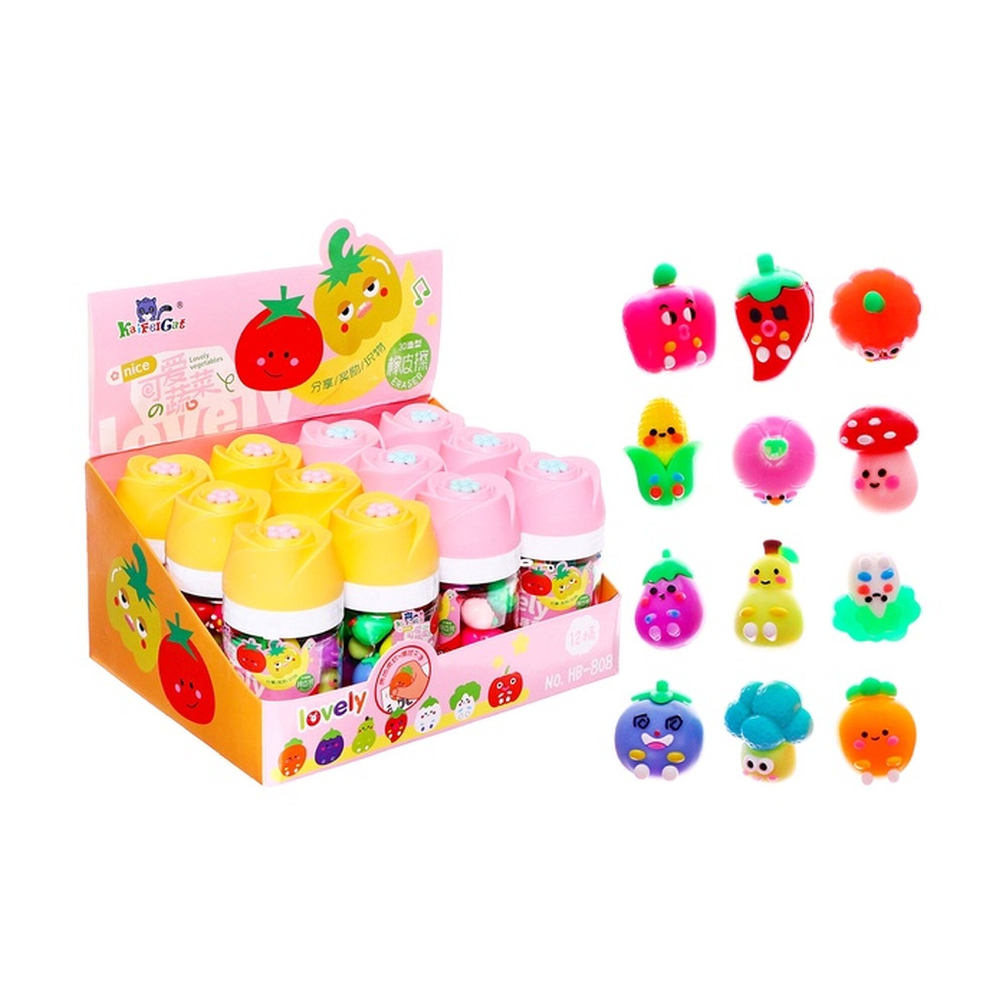 Набор ластиков фигурных 12 штук в пластиковой коробке микс Фрукты/Ягоды/Овощи