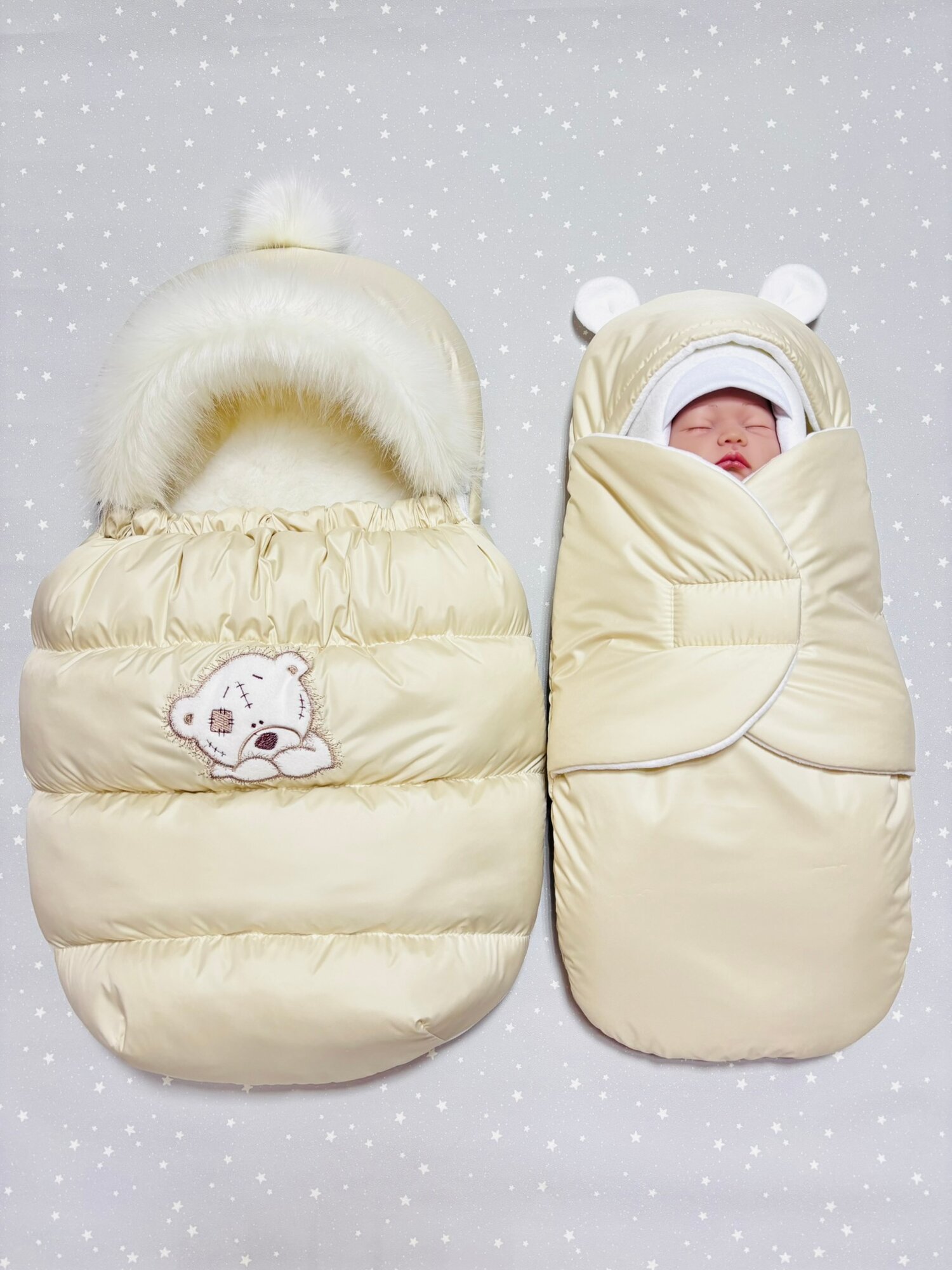 Конверт на выписку ALMeretskaya "Малышок", зима, полиэстер, шерсть, 0-6 месяцев, крем