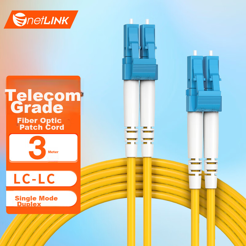 NetLINK Telecom-Grade Fiber Optic Patch Cable, LC-LC, Single-Mode Dual-Core 3 Meters, 9/125 Optical Cable Fusion Splice Pigtail, 1 Piece, HTF-LC
